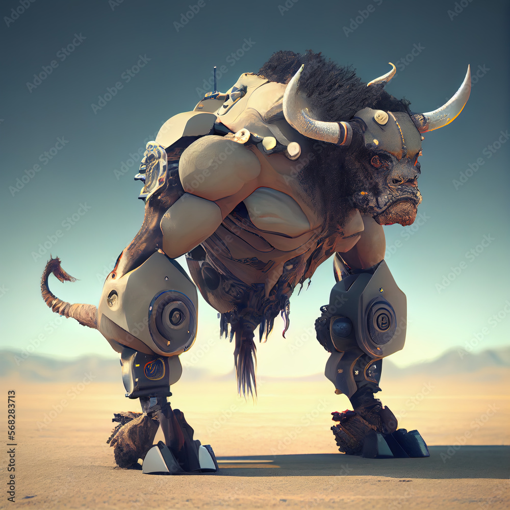 giant minotaur monster with horns and muscular body on the beach 3d ...