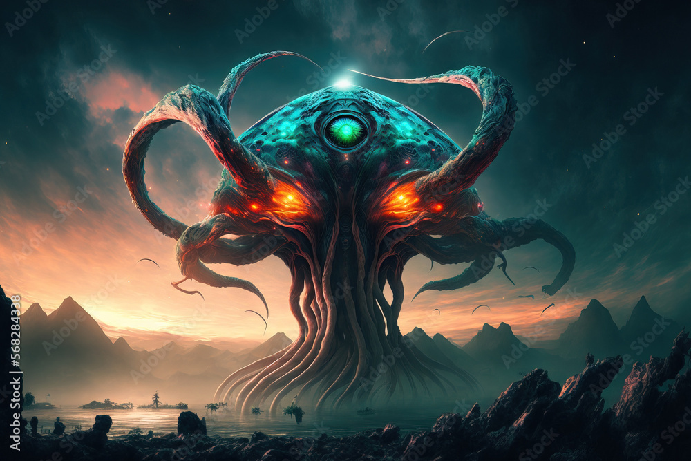 Unsettling extraterrestrial with tentacles and a predatory appearance ...