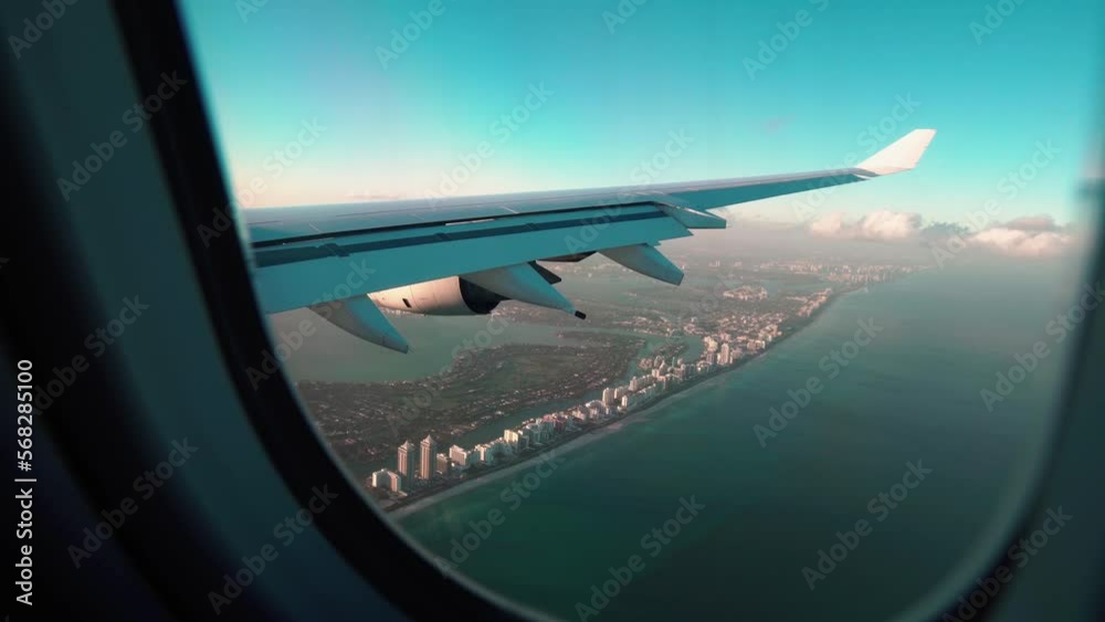 Airplane Landing in Miami USA. Beautiful aerial view of Miami landscape ...