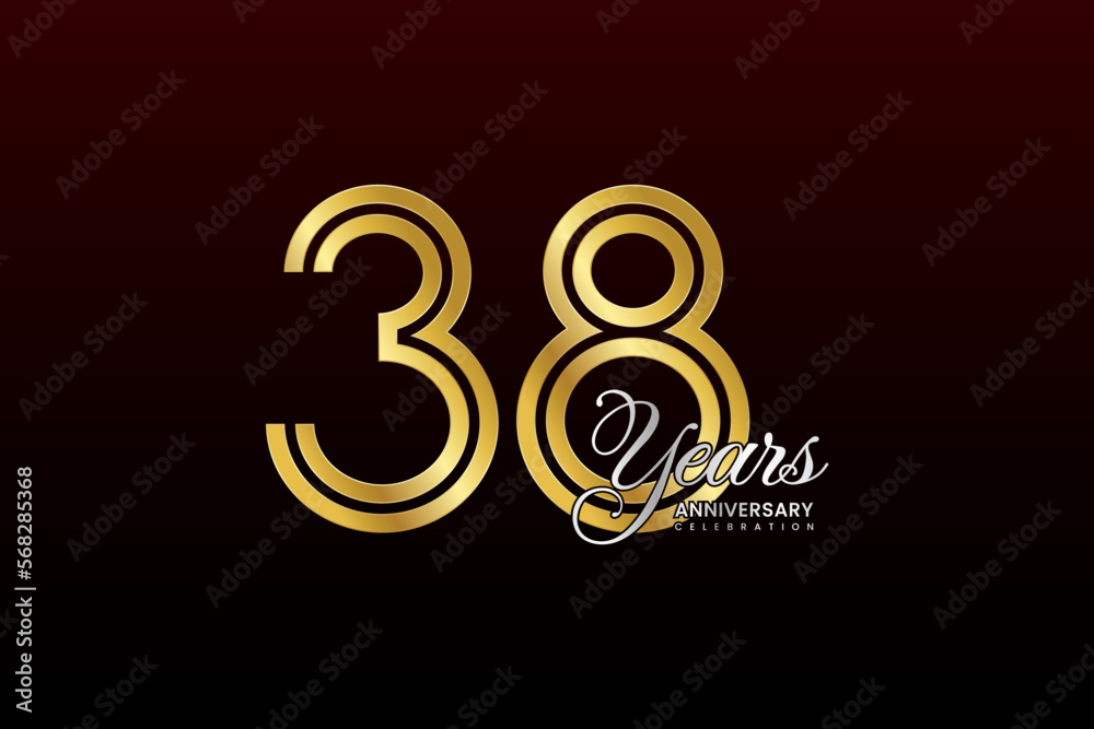 38th anniversary logo design with double line. Gold color numbers with ...