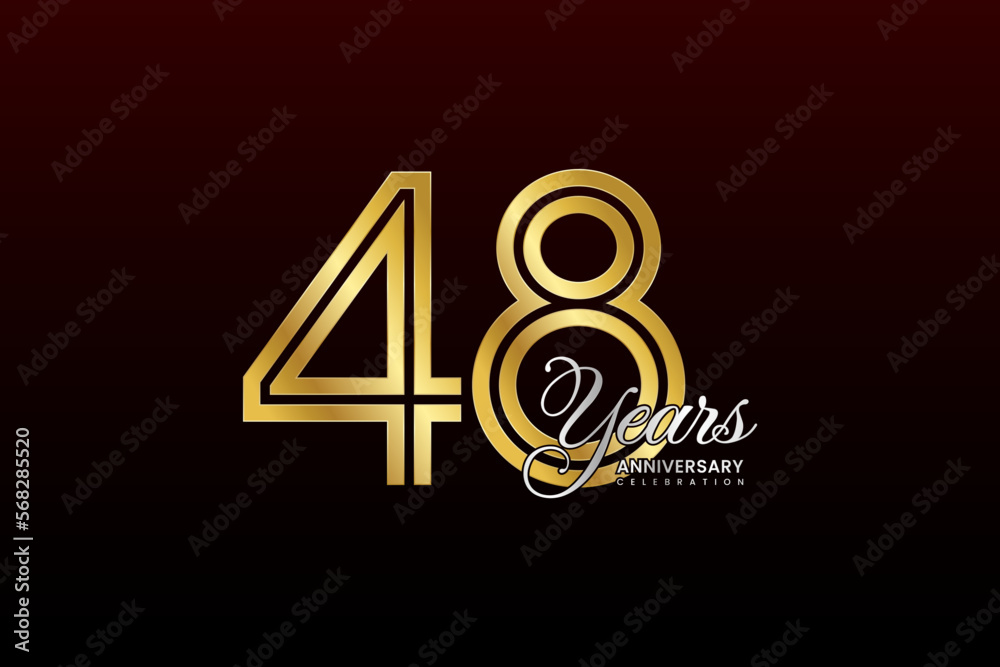 48th anniversary logo design with double line. Gold color numbers with ...