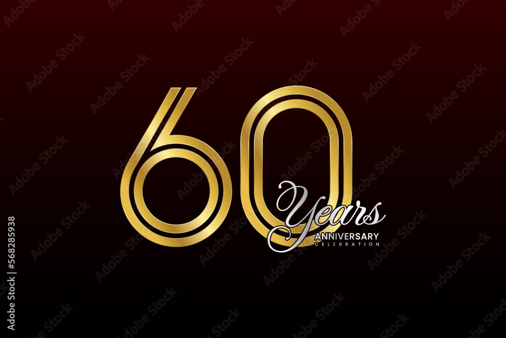60th anniversary logo design with double line. Gold color numbers with ...
