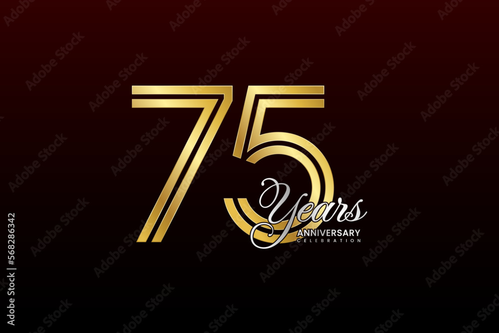 75th anniversary logo design with double line. Gold color numbers with ...