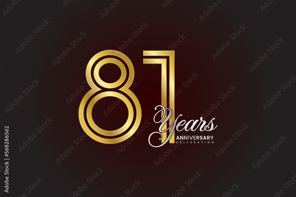 81th anniversary logo design with double line. Gold color numbers with ...