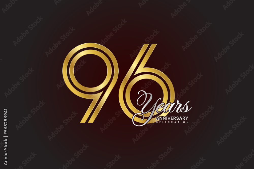 96th anniversary logo design with double line. Gold color numbers with ...