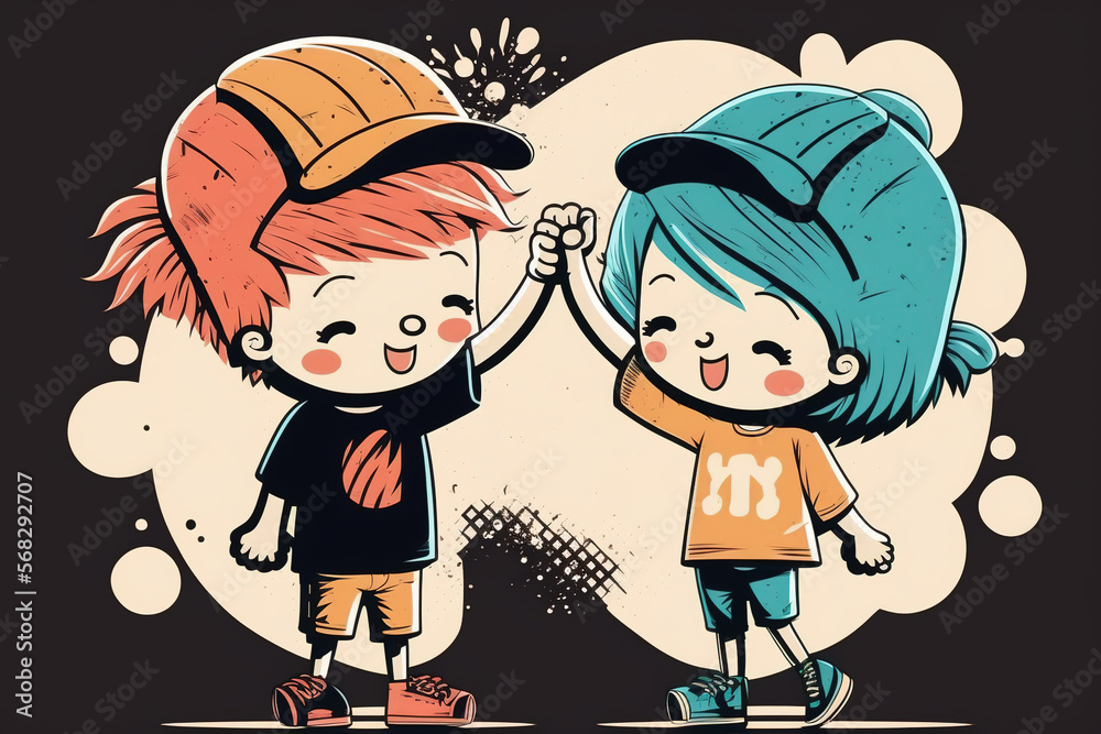 Children High Fiving Cartoon Vector, Girls High Five Cartoon ...