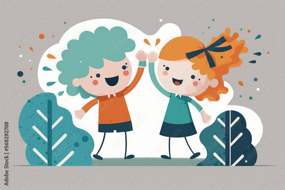 Boy and Girl High Fiving Cartoon Vector, Cute Child Characters High ...