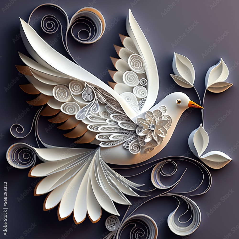 Flying White Quilled Dove Springtime Quilling [Generative AI] Stock ...