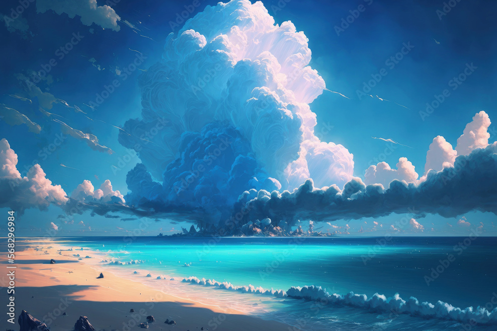 Fantastic Thick Cloud Sea with a Sky of Brilliant Blue Over the Beach ...