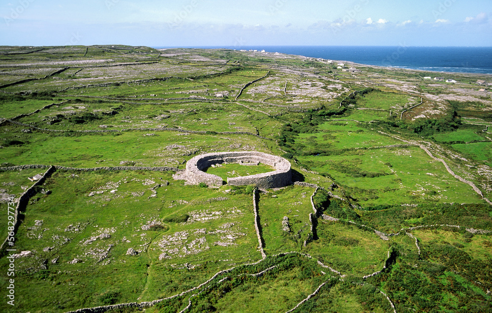 Dun Eoghanachta Bronze Age stone fort cashel in the limestone landscape ...