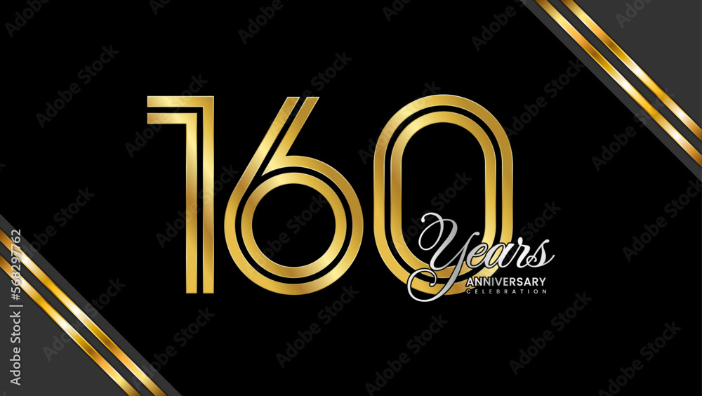 160th anniversary logo design with double line. Gold color numbers with ...