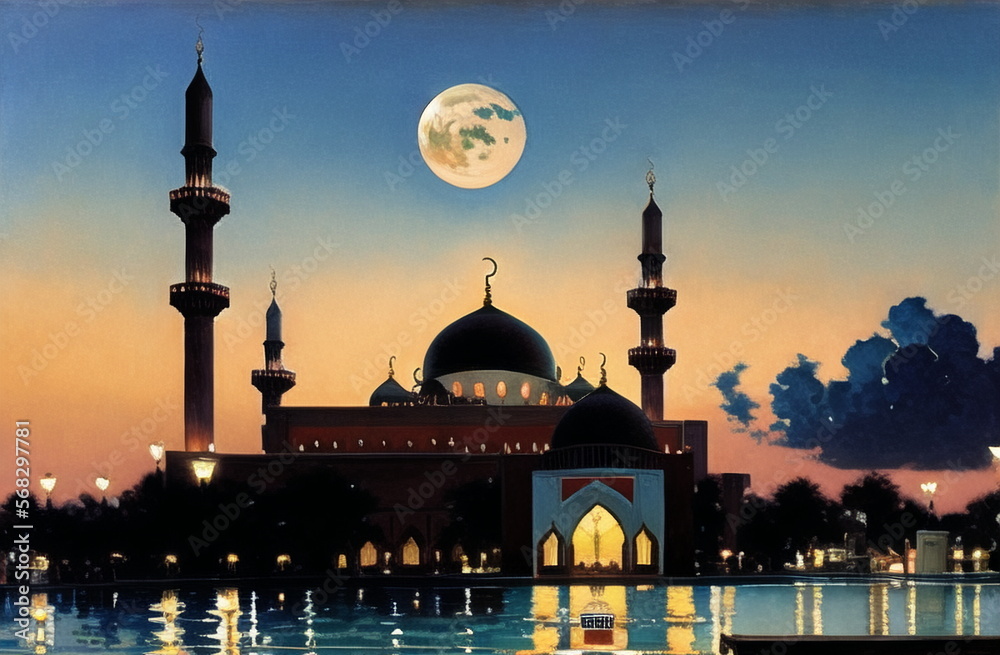 Mosque for Ramadan Kareem Eid Greetings for Muslim Festival of fasting ...