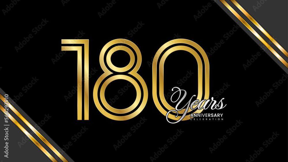 180th anniversary logo design with double line. Gold color numbers with ...
