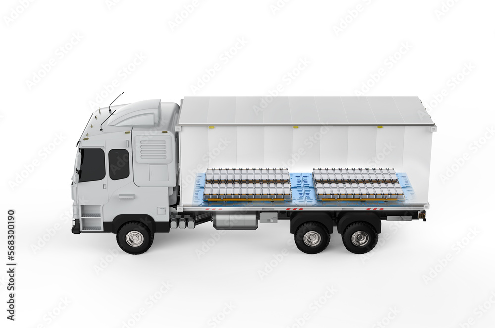 Poster Ev logistic trailer truck or electric vehicle lorry with pack of ...