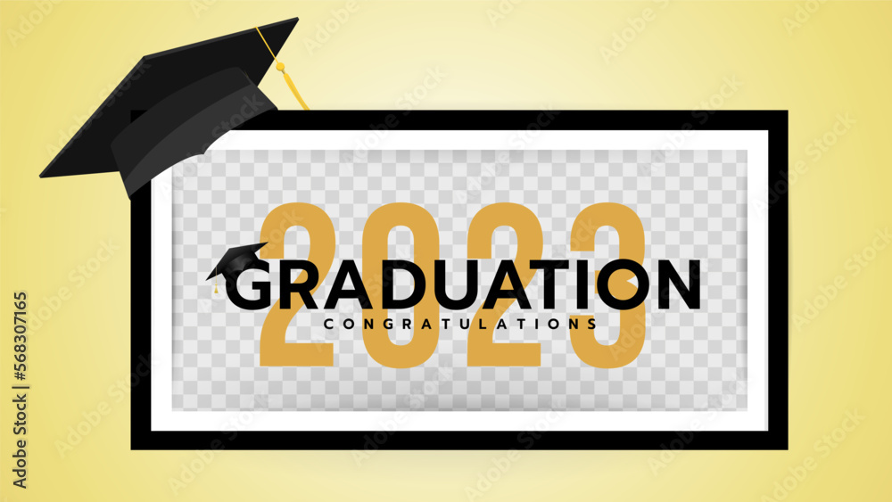 Vetor de Graduation 2023 with mail and cap in congratulations Class of ...