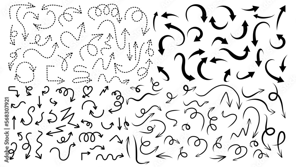 Arrows pointing in different directions handwritten calligraphy set ...