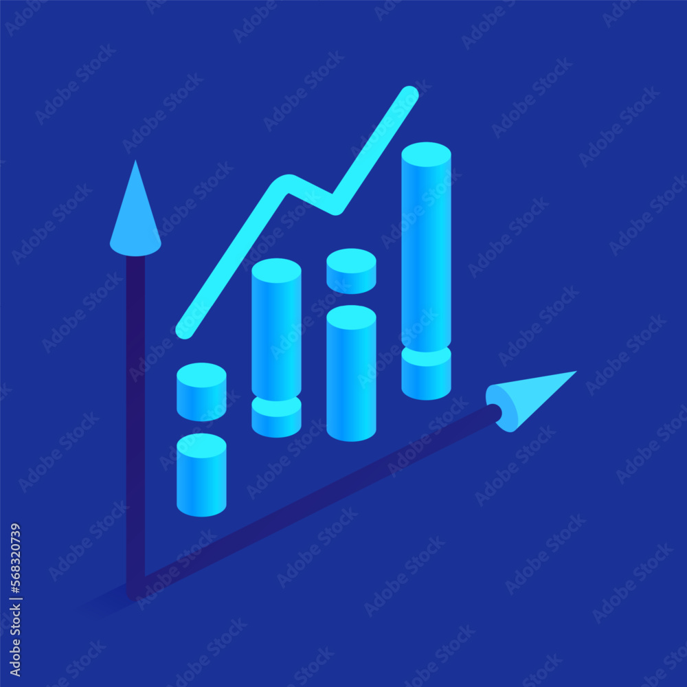 Blue Bar Graph And Line Chart With Two Axes Analysis Progress 