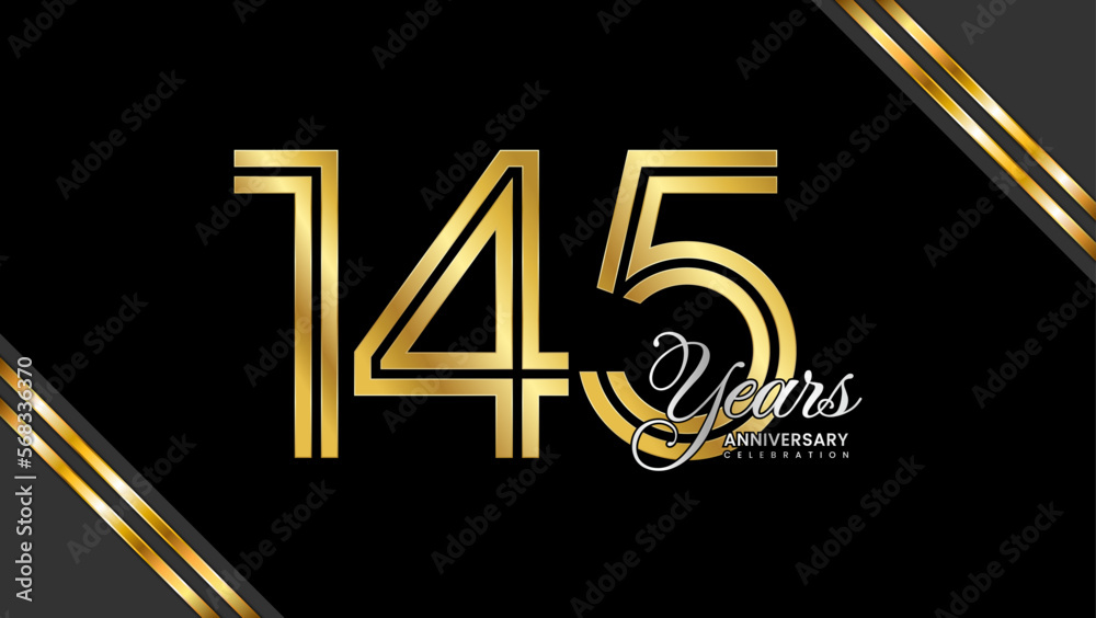 145th anniversary logo design with double line. Gold color numbers with ...
