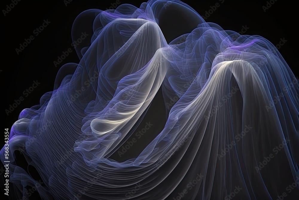 soft transparent fabric being blown with the wind on dark background ...