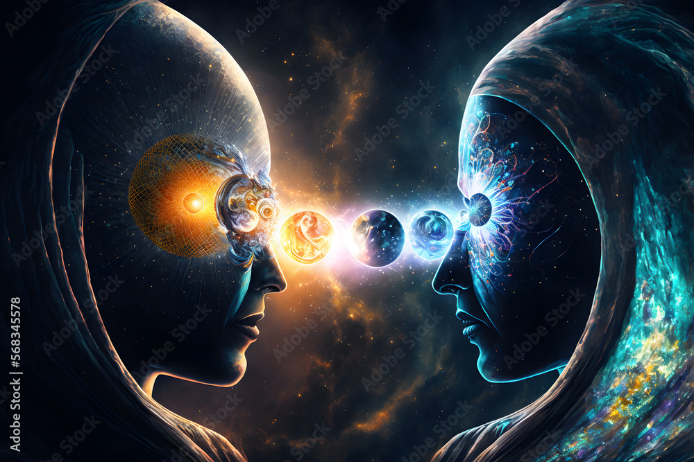 Two souls talking in the astral realm of the multiverse. Stars of the ...