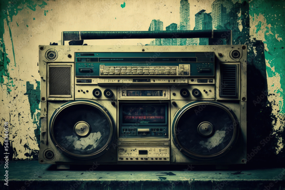 design that is from the past Background of front concrete wall with ghetto blaster boombox ...
