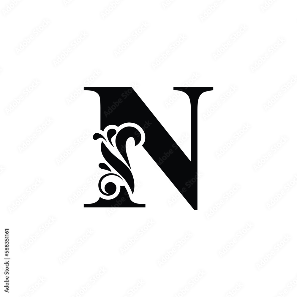 letter N. Black flower alphabet. Beautiful capital letters with shadow Stock Vector | Adobe Stock