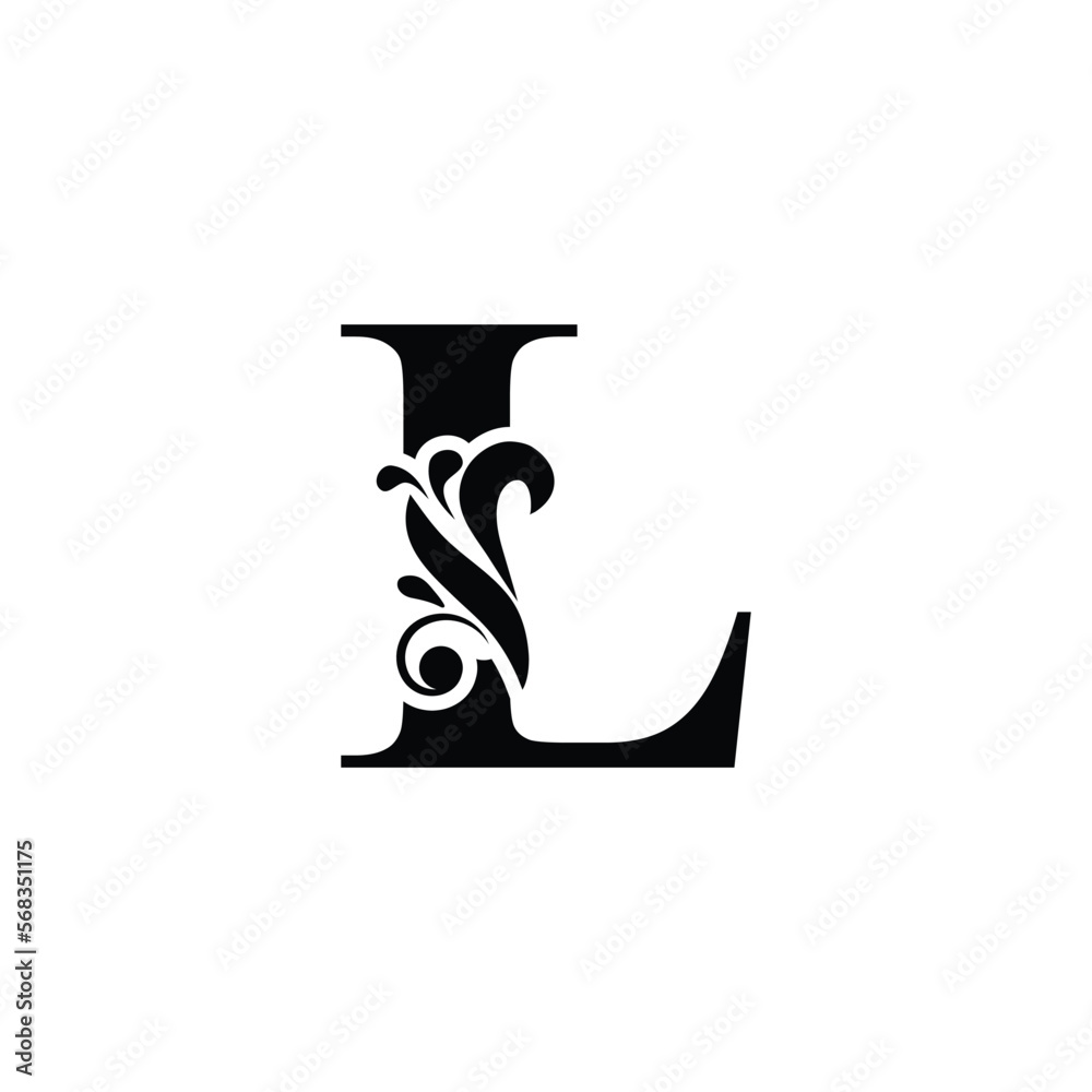 letter L . Black flower alphabet. Beautiful capital letters with shadow ...