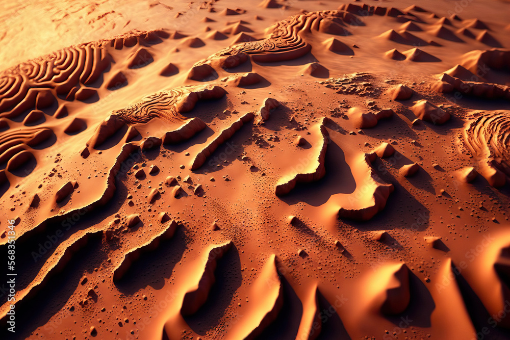Detailed image of the planet Mars's surface texture. Background or ...