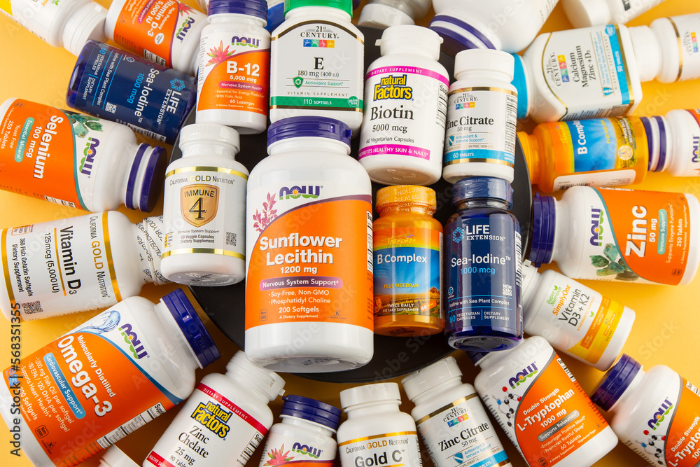 Vitamins, minerals and micronutrients from iHerb box. Lots of different ...