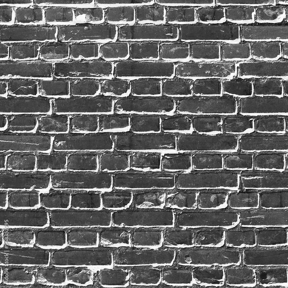 Grayscale backdrop with old realistic black brick wall. Minimal ...