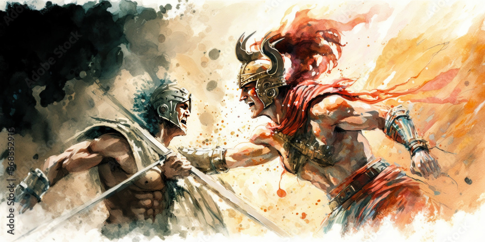 Achilles fighting in battle illustration. Greek legendary warrior of ...