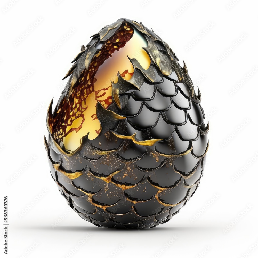 Dragon Egg Isolated, Black and Gold Scaled Fantasy Eggs, Dinosaur ...