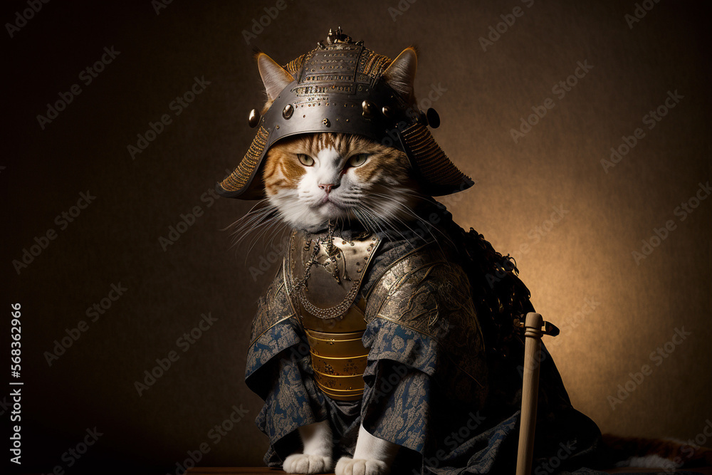 samurai cat in armor, created by a neural network, Generative AI ...