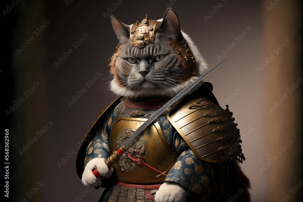 samurai cat in armor, created by a neural network, Generative AI ...