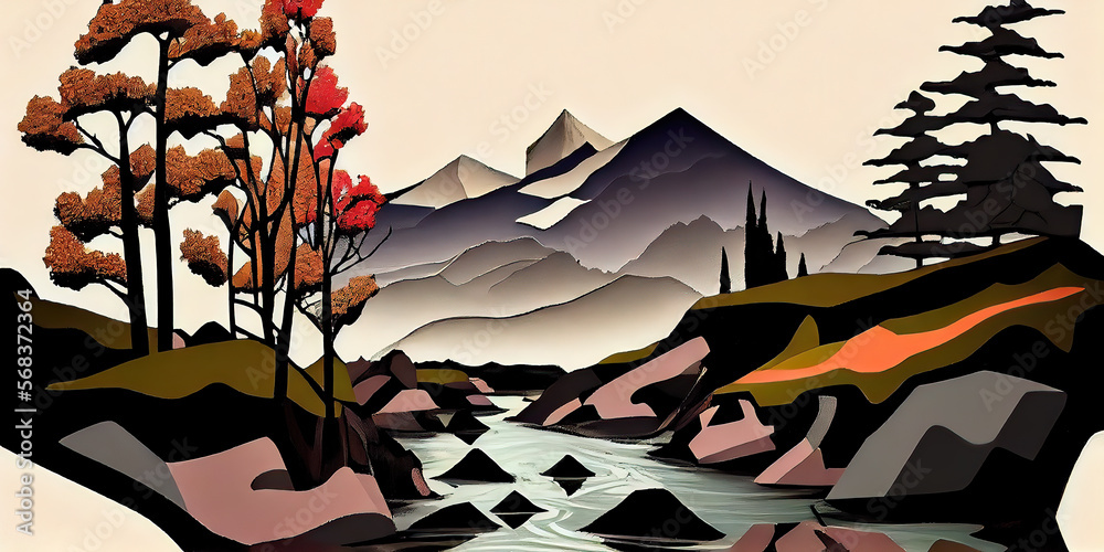 Photo & Art Print Seasons in the Mountains: A Surrealist, Cubist ...