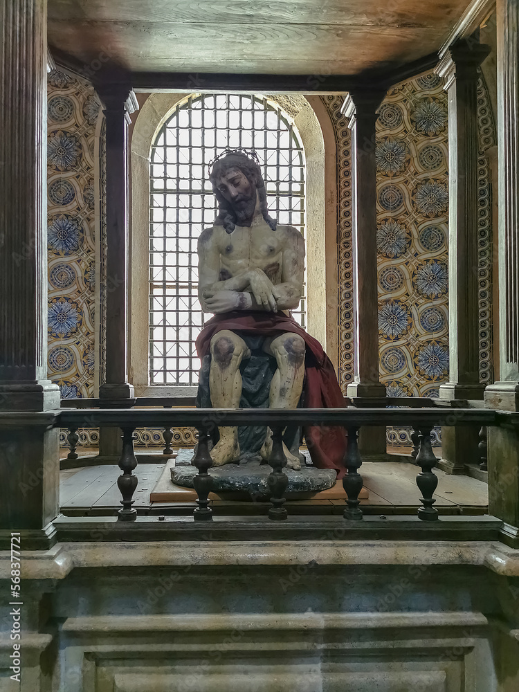Statue of the sitting Jesus Christ, on passage gallery inside the ...