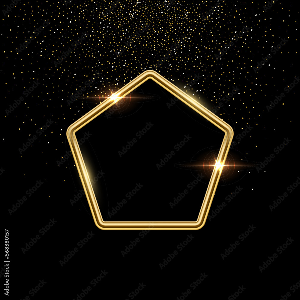 3d plate button of pentagon shape with golden frame vector illustration ...