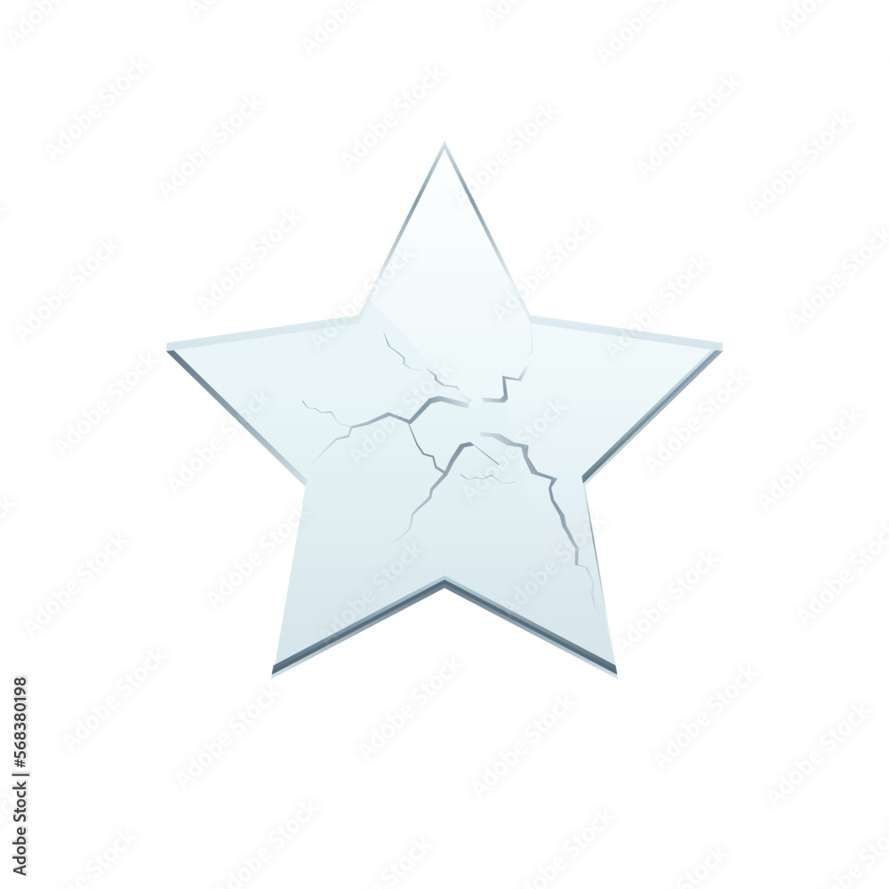 Broken glass star vector illustration. 3D realistic transparent clear ...