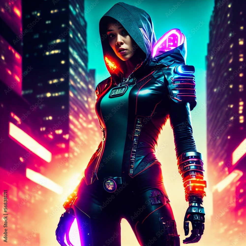 cyberpunk future technology cyborg robot punk woman with short hair ...