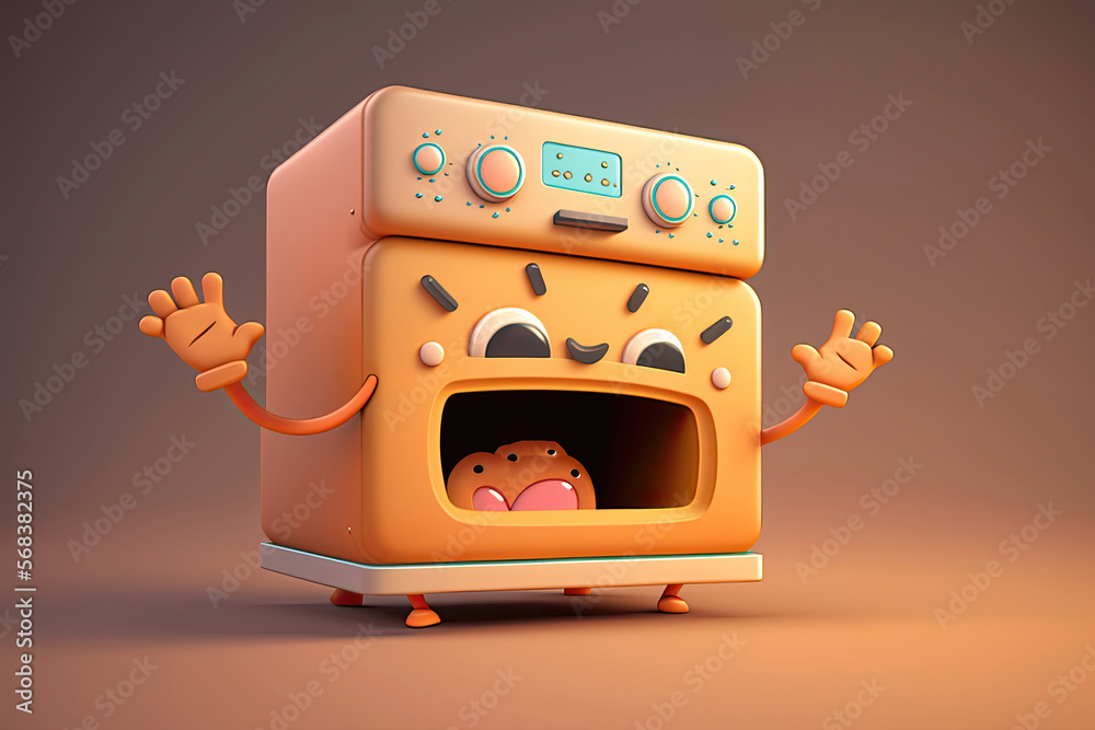 Cute 3D cartoon of oven character. Generative AI Stock Illustration ...