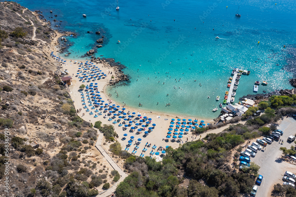 Drone photo of Konnos Beach in Konnos Bay in area of Cape Greco ...