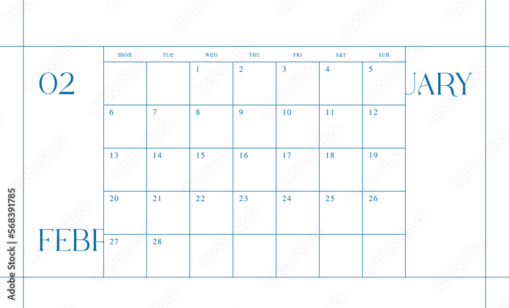 February 2023 simple design digital and printable calendar template ...