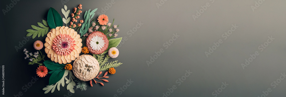 Beautiful flower arrangement digital art with copy space. Flat lay, top ...