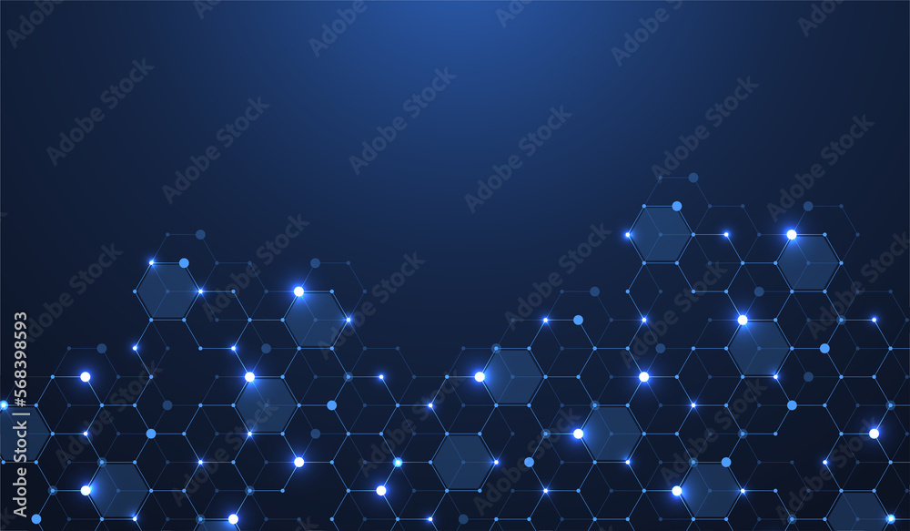 Technology abstract lines and dots connect background with hexagons. Hexagon grid. Hexagons ...