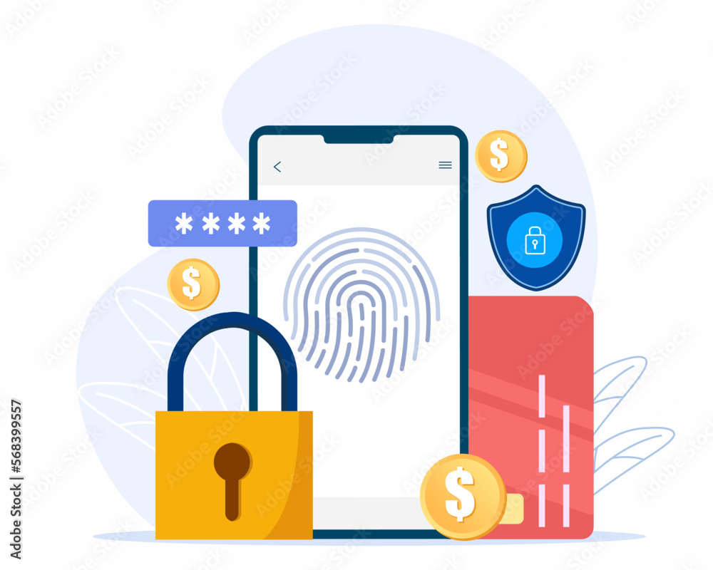 fingerprint phone password with padlock icon for secure data, access ...