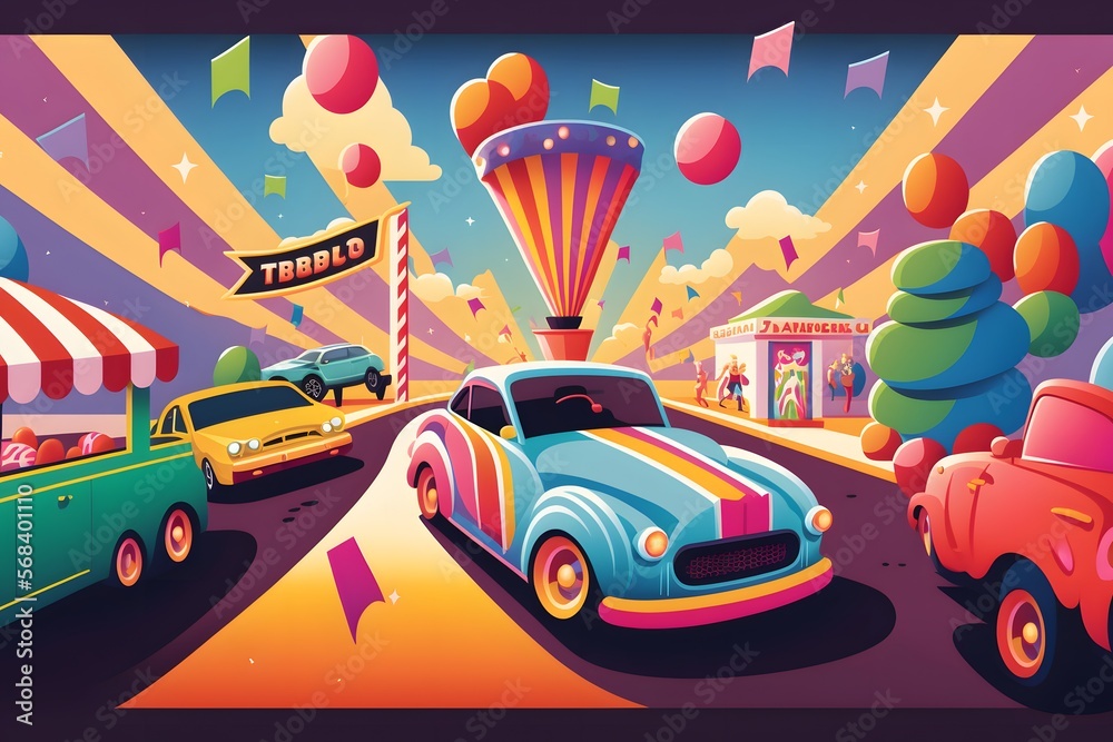 retro car drive thru cartoon created using Generative AI Technology ...