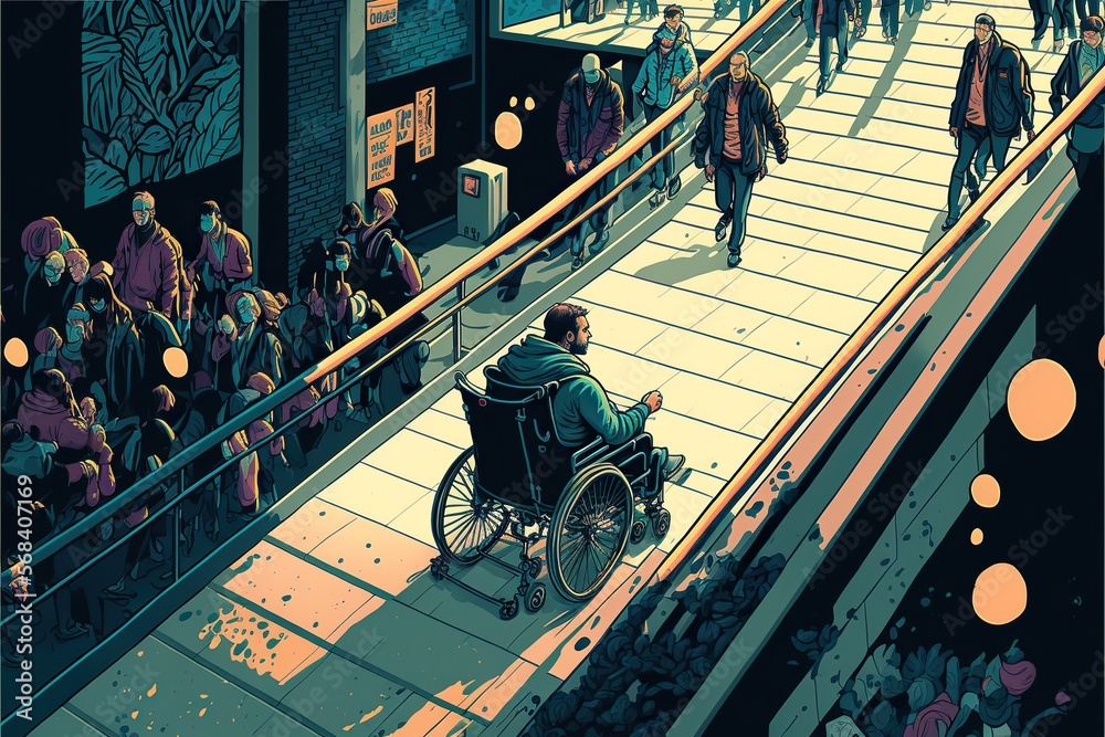 person in wheelchair navigating an accessible, concept of Inclusivity ...