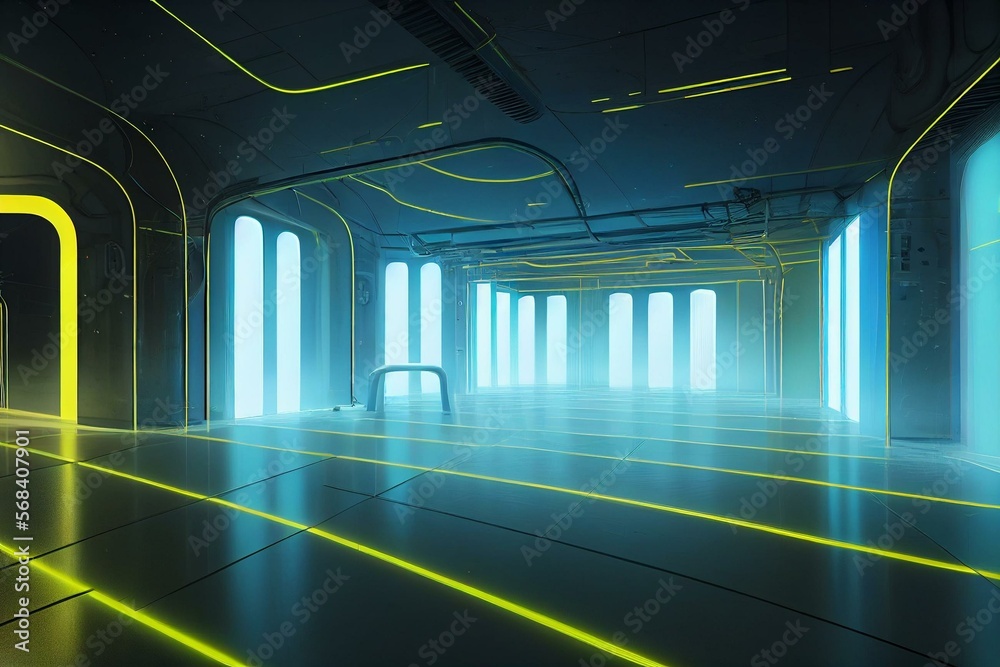 Sci Fi Neon Glowing Curved Lines Strips Yellow Blue Lines Futuristic ...