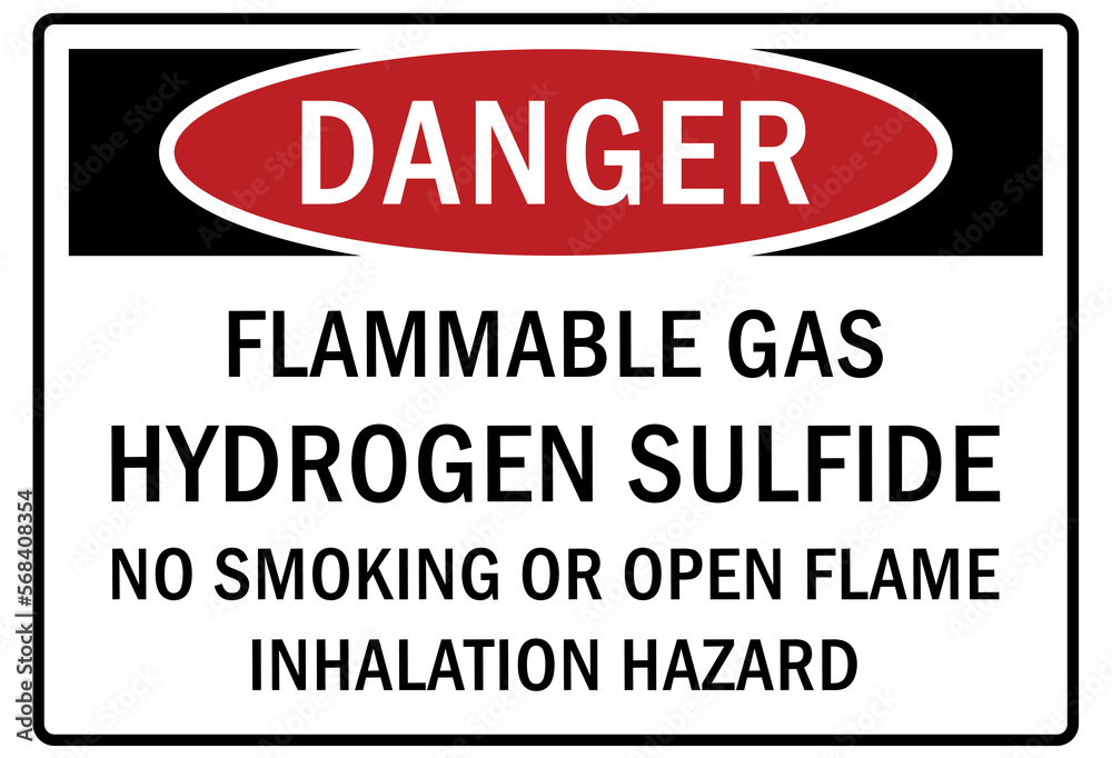 Flammable gas warning sign and labels hydrogen sulfide, no smoking or ...