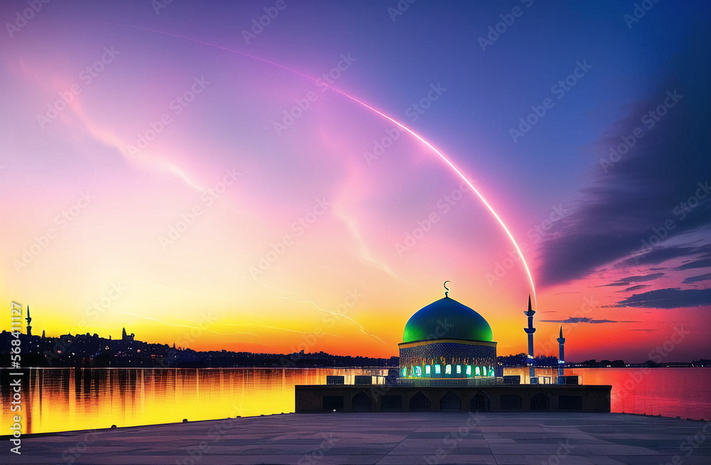 Mosque for Ramadan Kareem Eid Greetings for Muslim Festival of fasting ...